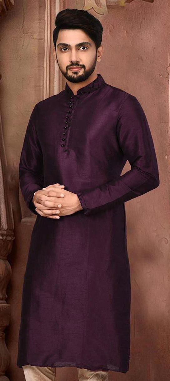 Purple and Violet color Dupion Silk fabric Kurta : 1754210