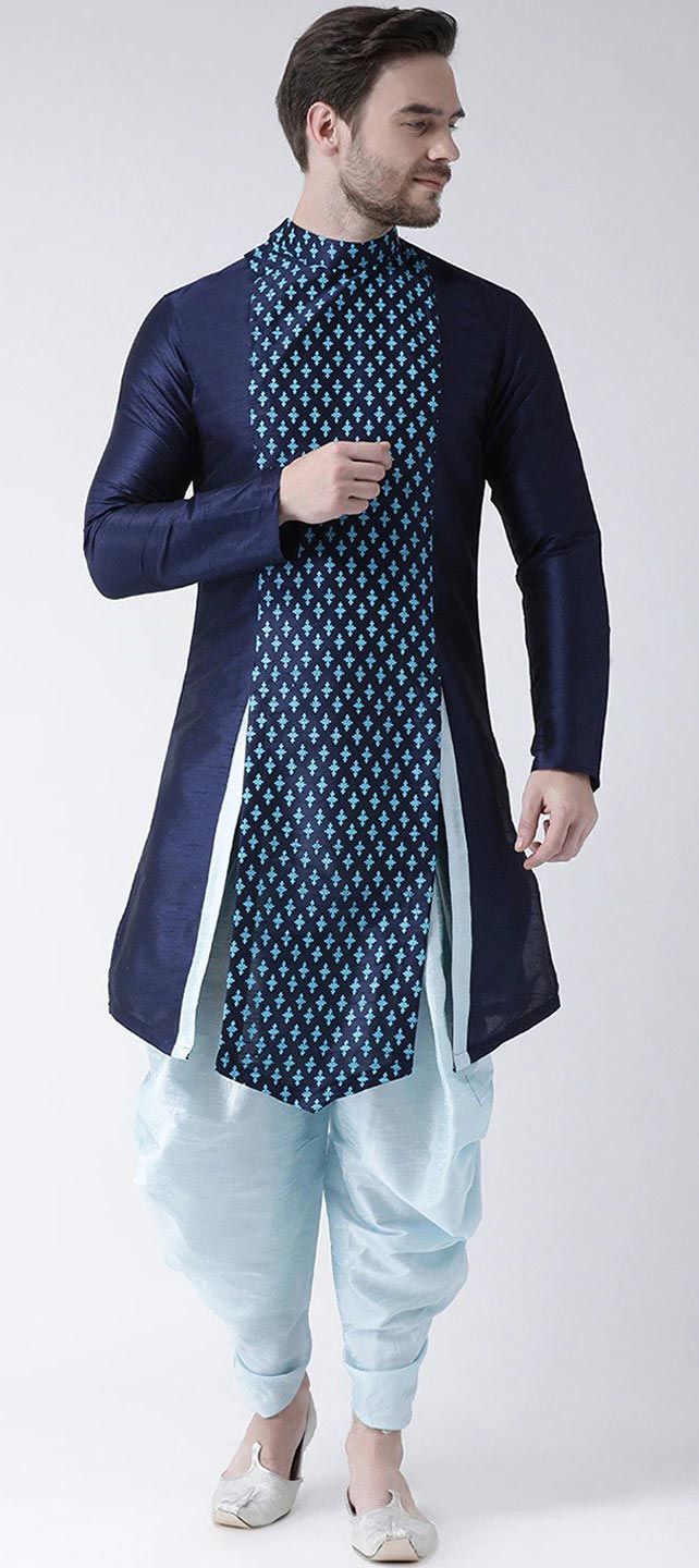 Blue color Dupion Silk fabric Dhoti Kurta : 1754289