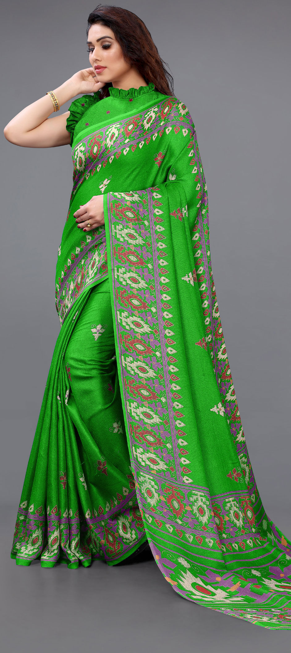Casual, Traditional Green color Jute fabric Saree : 1755597