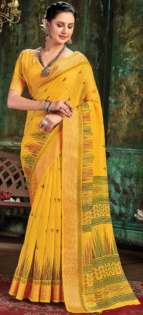 Traditional Yellow color Cotton fabric Saree : 1757126