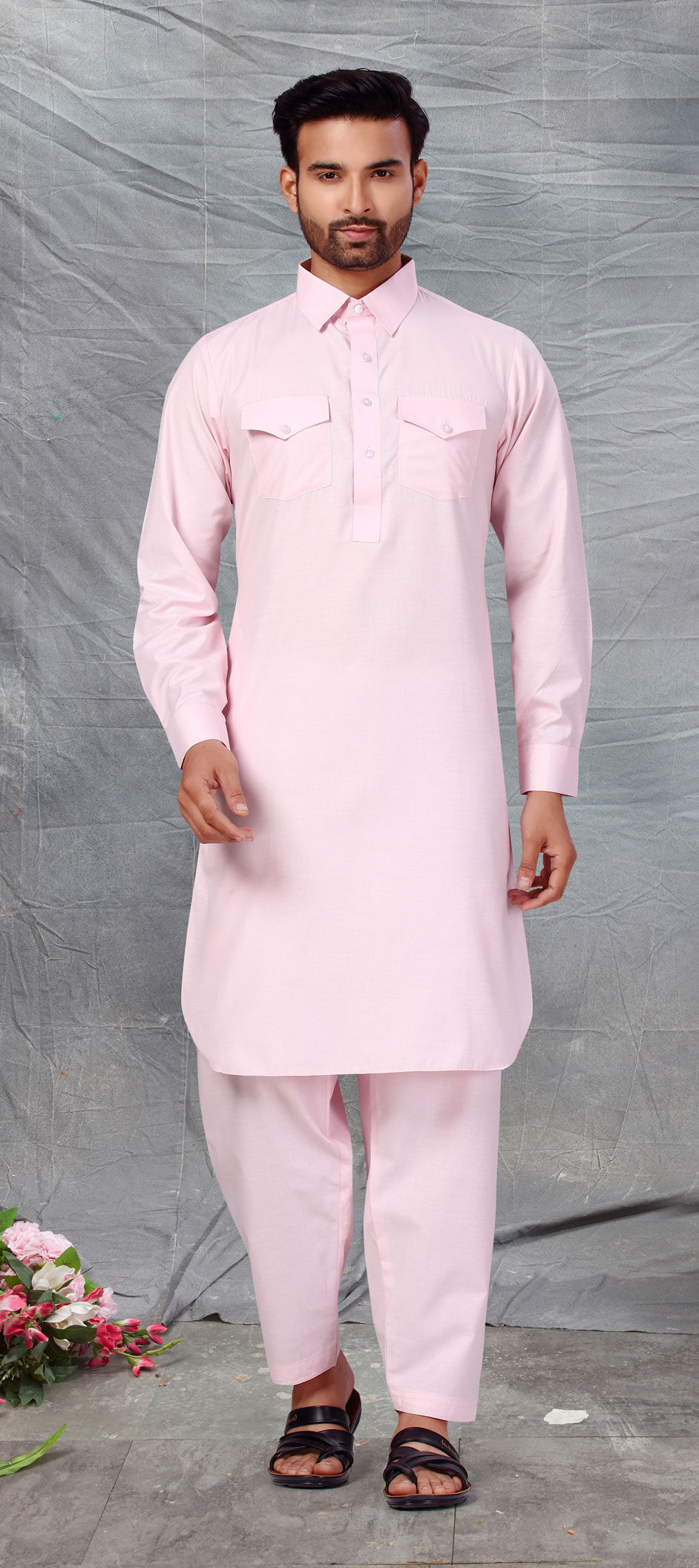Pink and Majenta color Cotton fabric Pathani Suit : 1757761