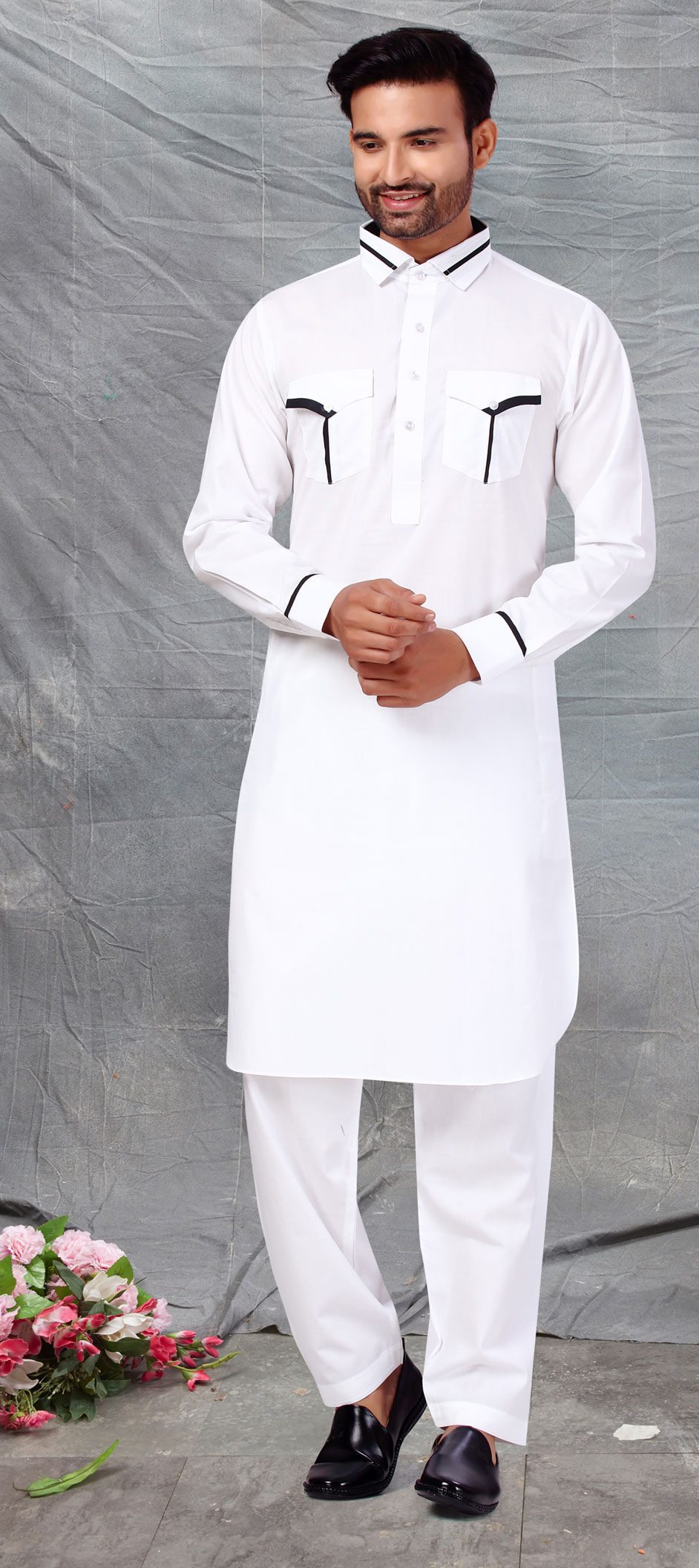 White and Off White color Cotton fabric Pathani Suit : 1757767