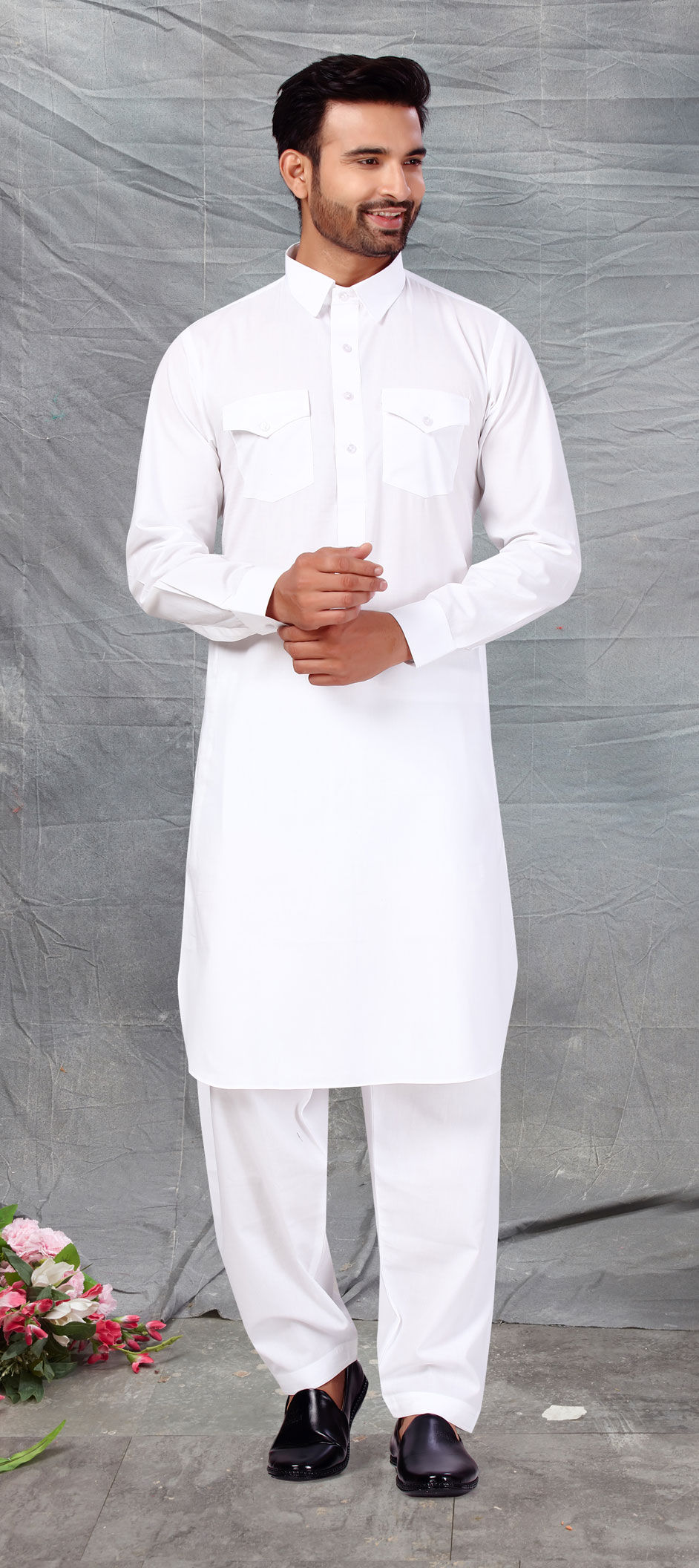 White and Off White color Cotton fabric Pathani Suit : 1757768