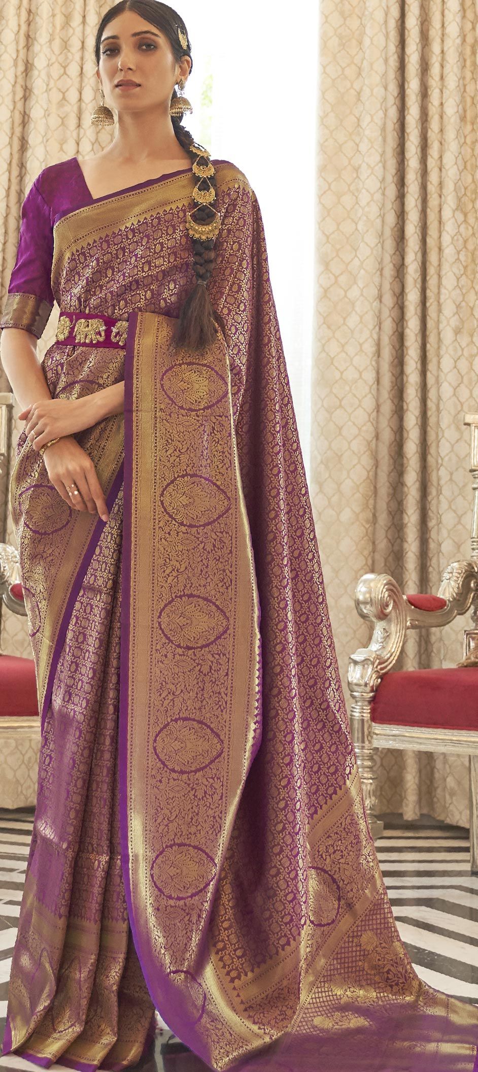 Traditional Purple and Violet color Handloom fabric Saree : 1758665