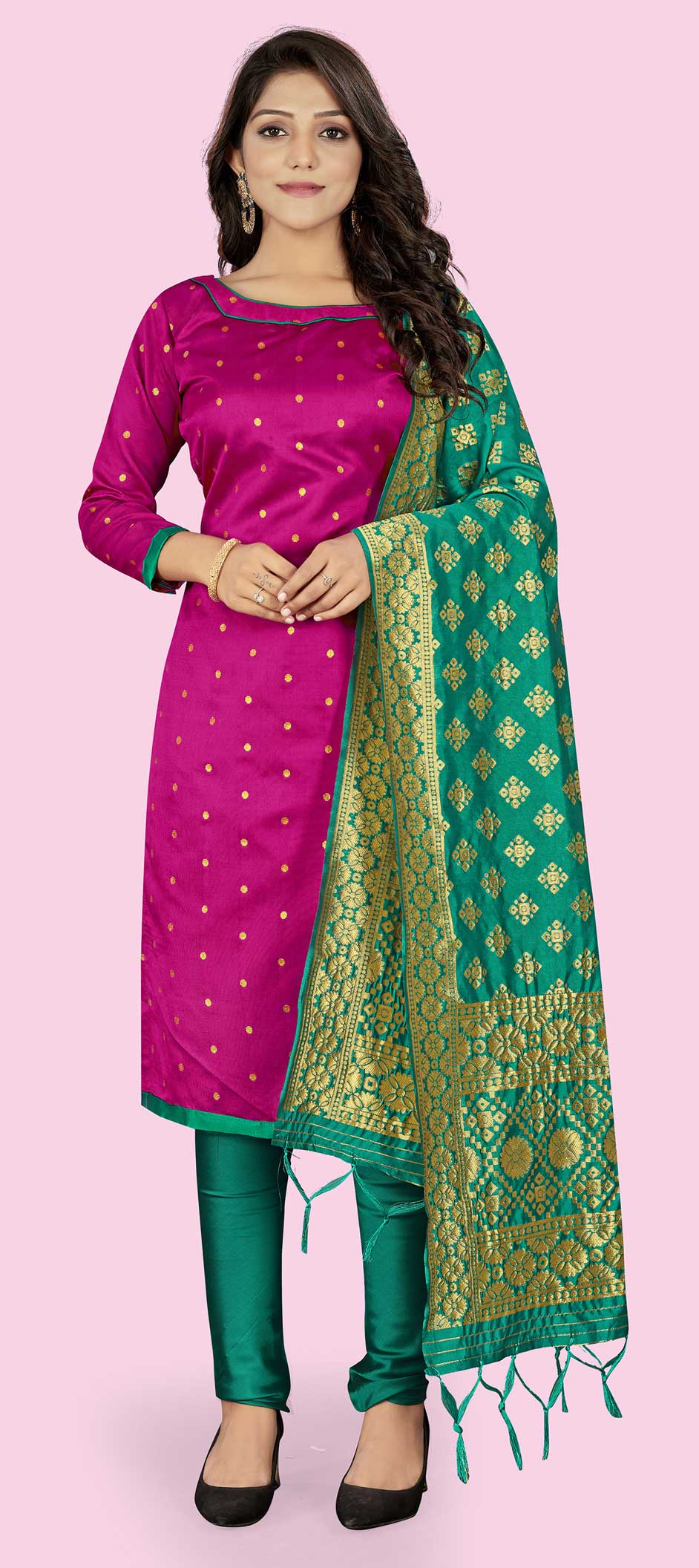 Casual, Party Wear Pink and Majenta color Banarasi Silk fabric Salwar ...