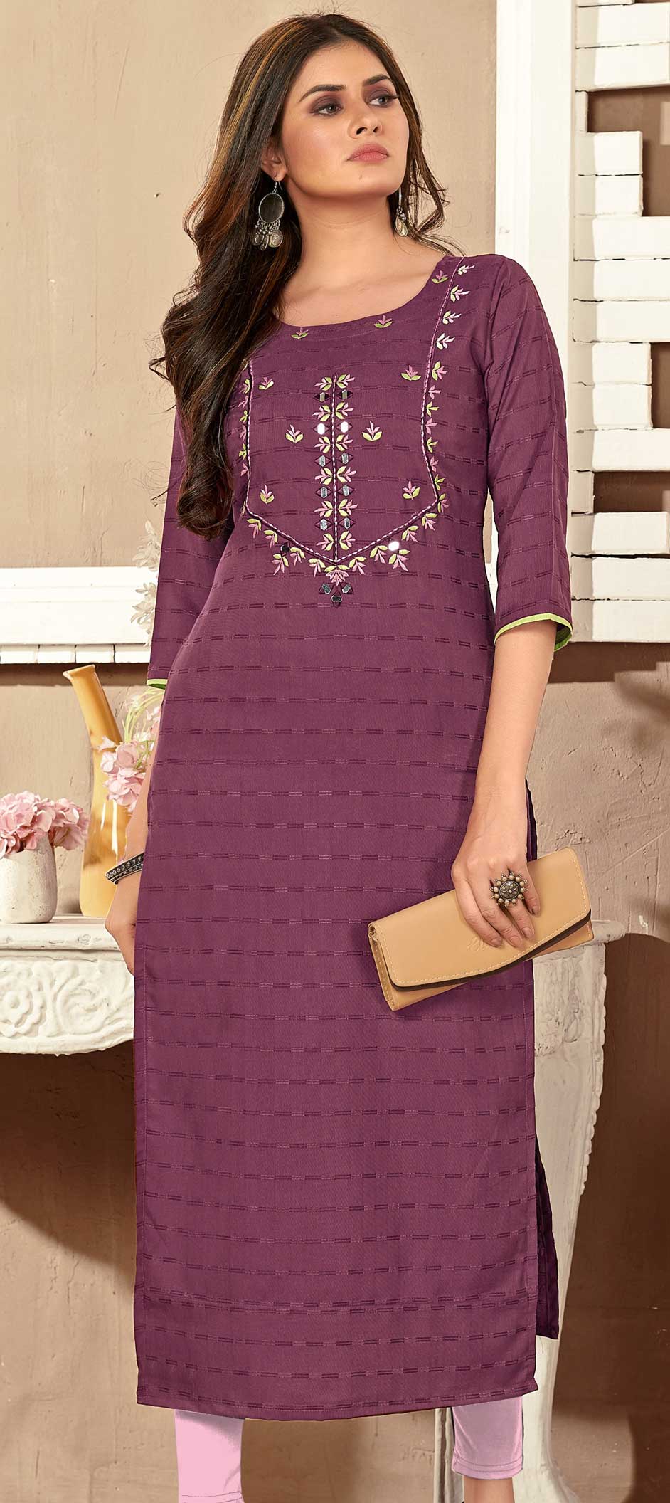 Casual Purple and Violet color Viscose fabric Kurti : 1761233