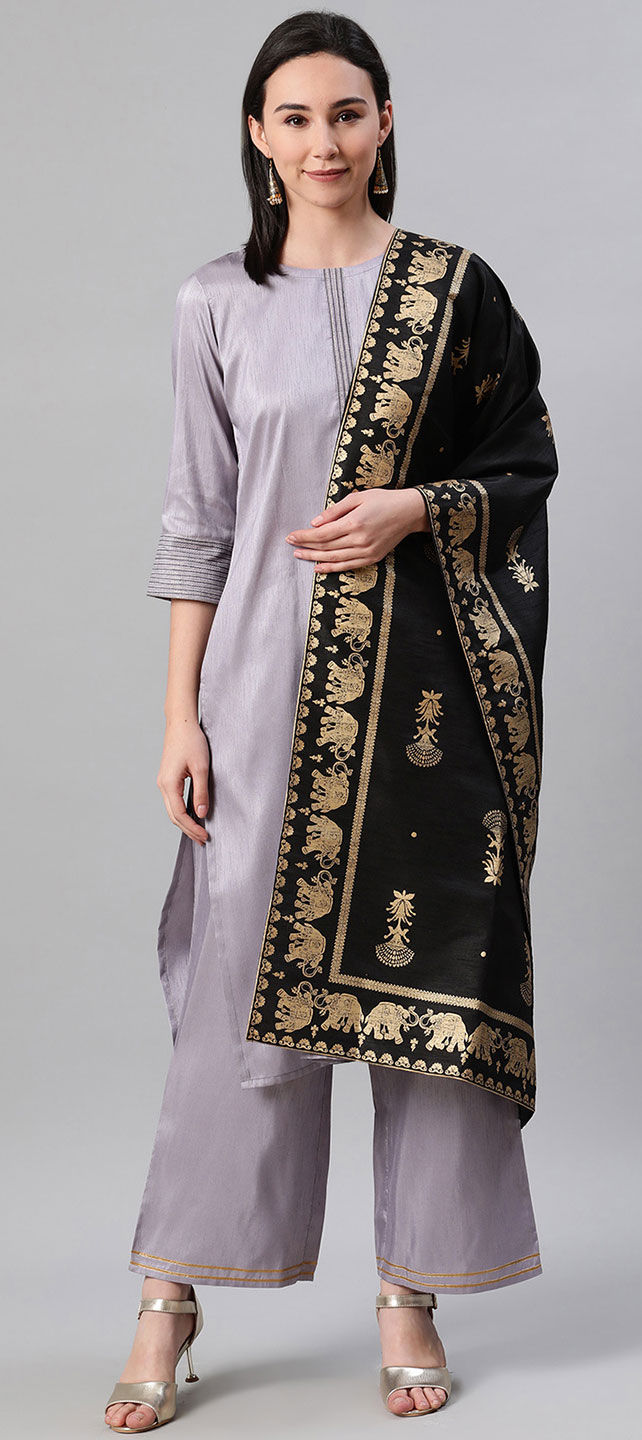 Casual, Party Wear Black and Grey color Poly Silk fabric Salwar Kameez ...