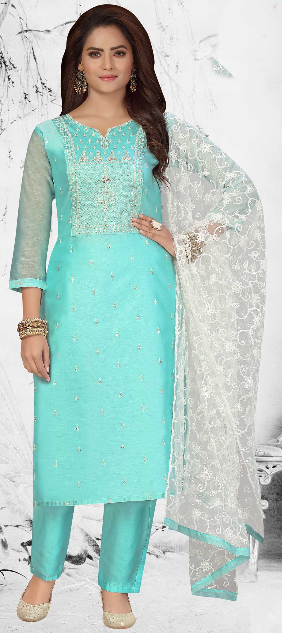 Festive, Party Wear Blue color Chanderi Silk fabric Salwar Kameez : 1763026