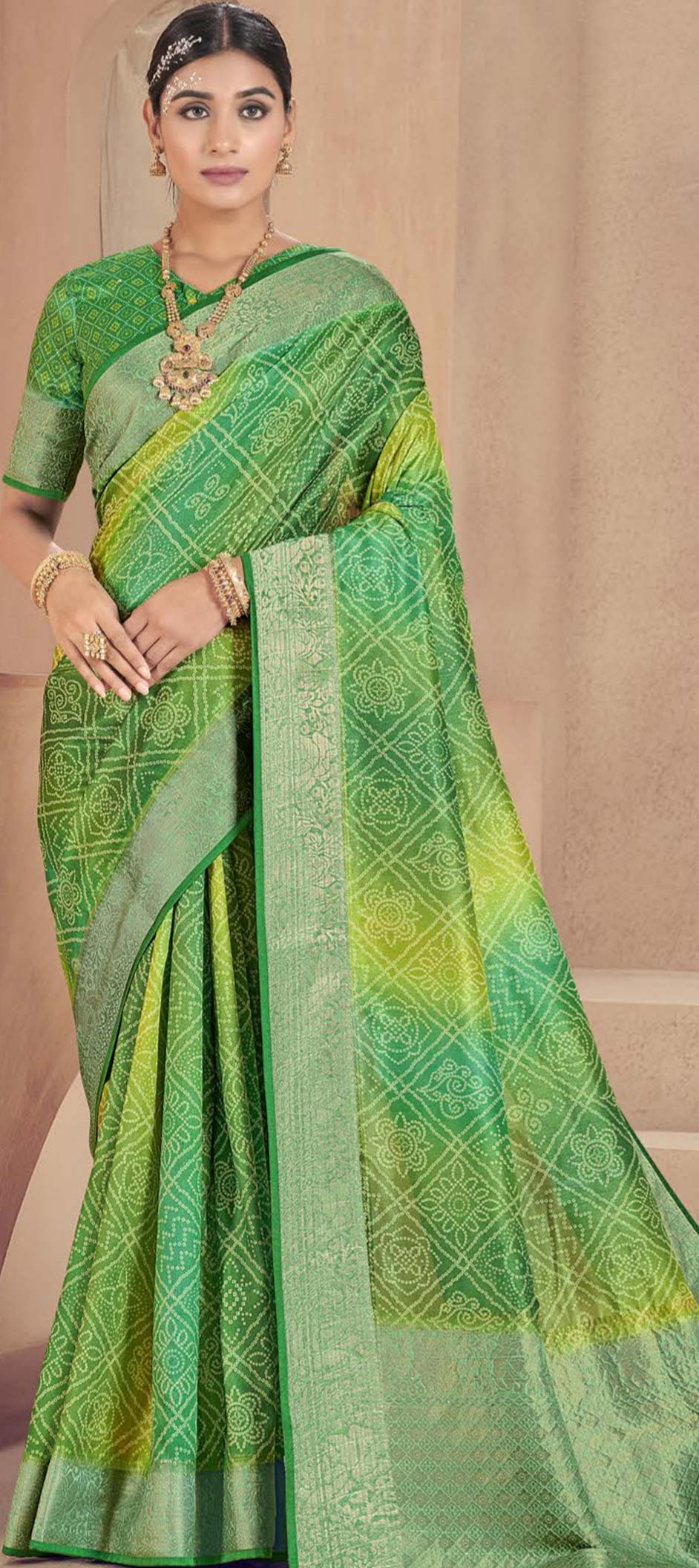 Festive, Traditional Green, Yellow color Raw Silk, Silk fabric Saree ...