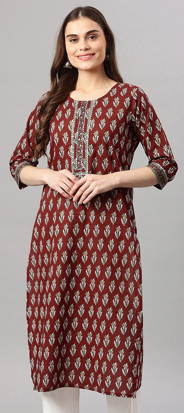 Casual, Party Wear Red and Maroon color Cotton fabric Kurti : 1767551