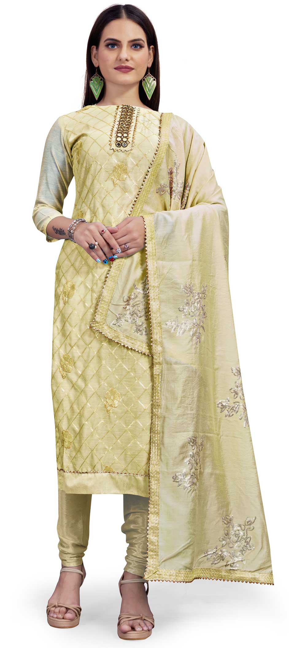 Party Wear Beige and Brown color Chanderi Silk fabric Salwar Kameez ...