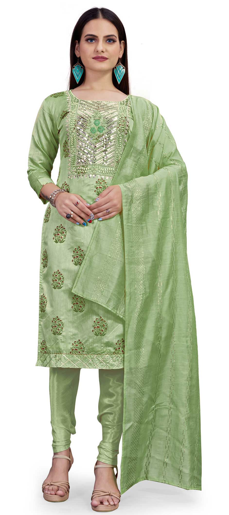 Party Wear Green color Chanderi Silk fabric Salwar Kameez : 1768209