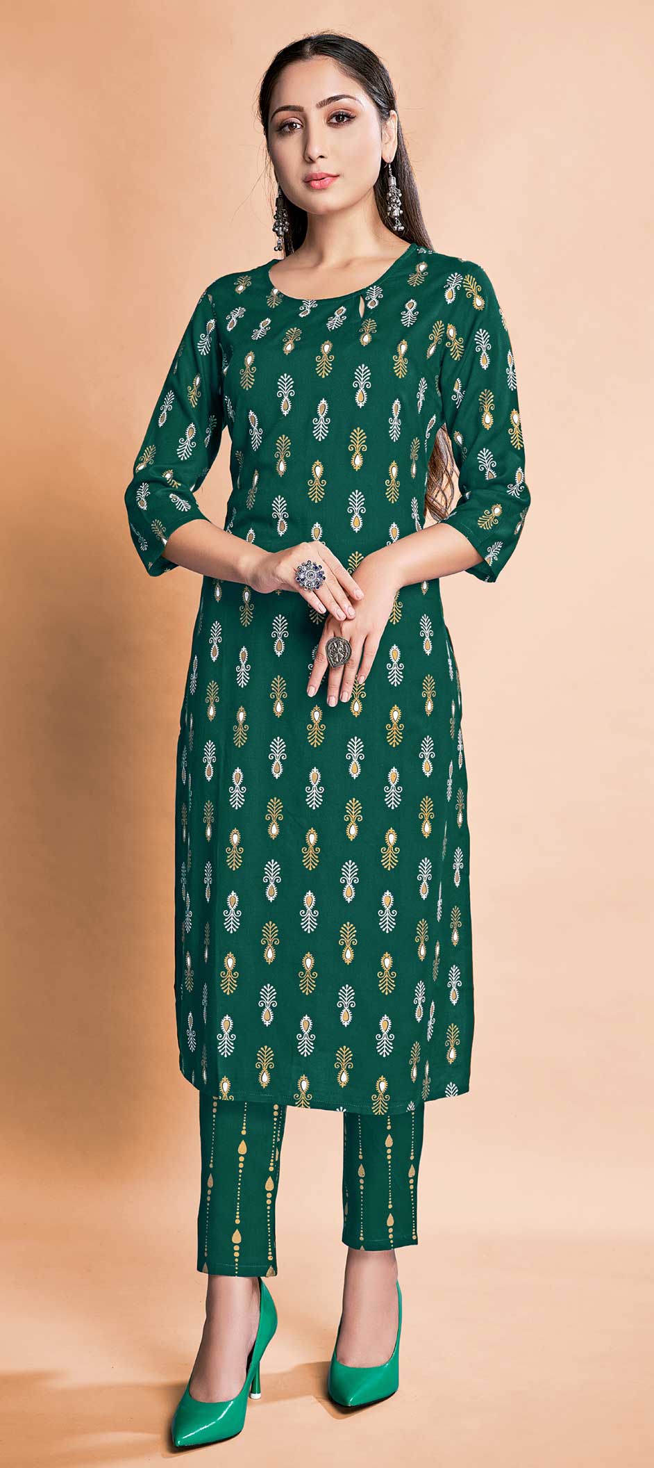 Casual, Party Wear Green color Rayon fabric Tunic with Bottom : 1770182