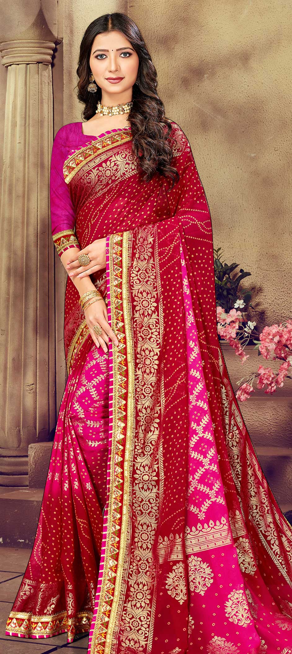 Festive, Party Wear Pink and Majenta, Red and Maroon color Faux ...