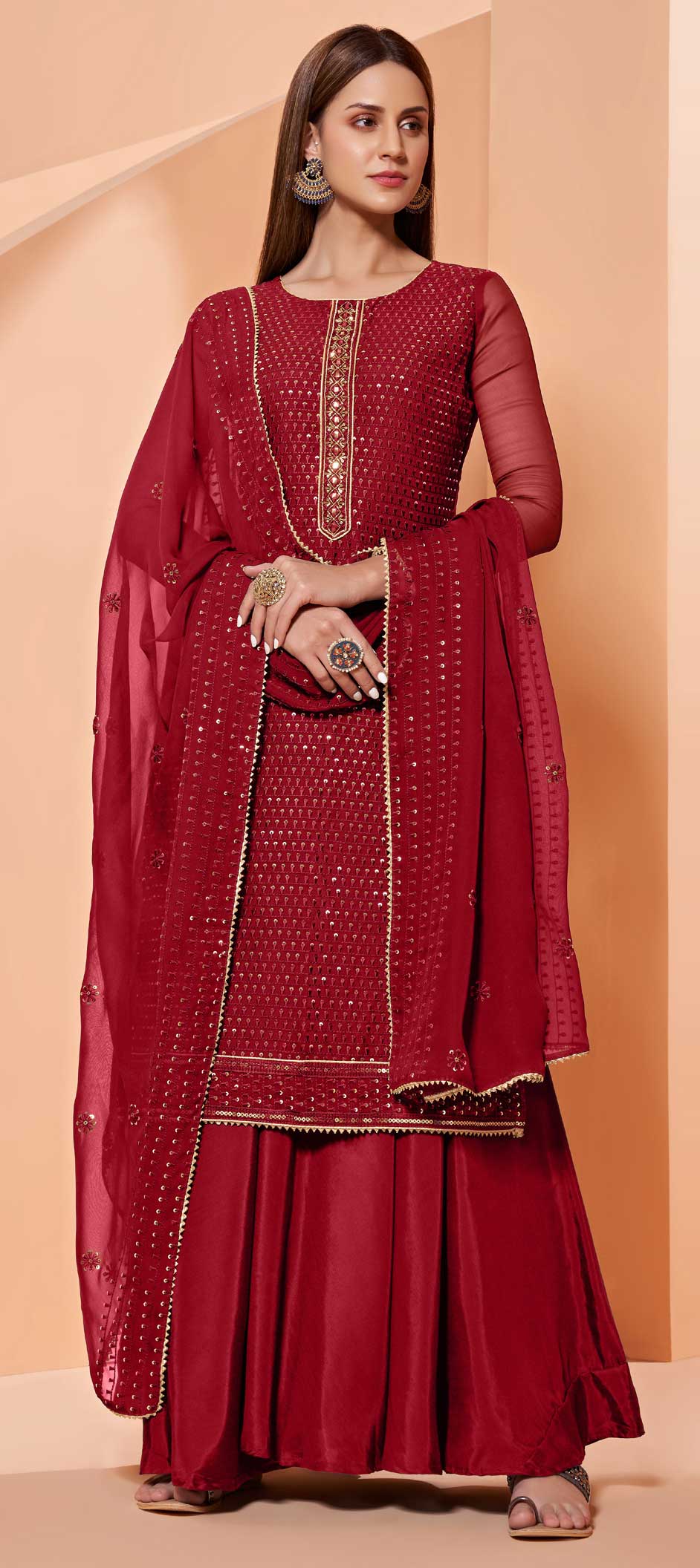 Festive, Party Wear Red and Maroon color Georgette fabric Salwar Kameez ...