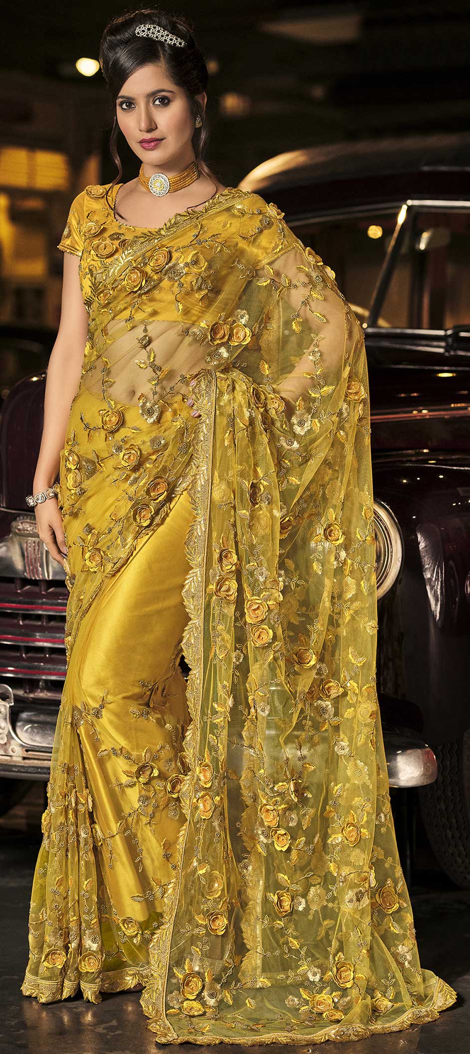 Bridal, Engagement, Wedding Yellow color Net fabric Saree : 1772285