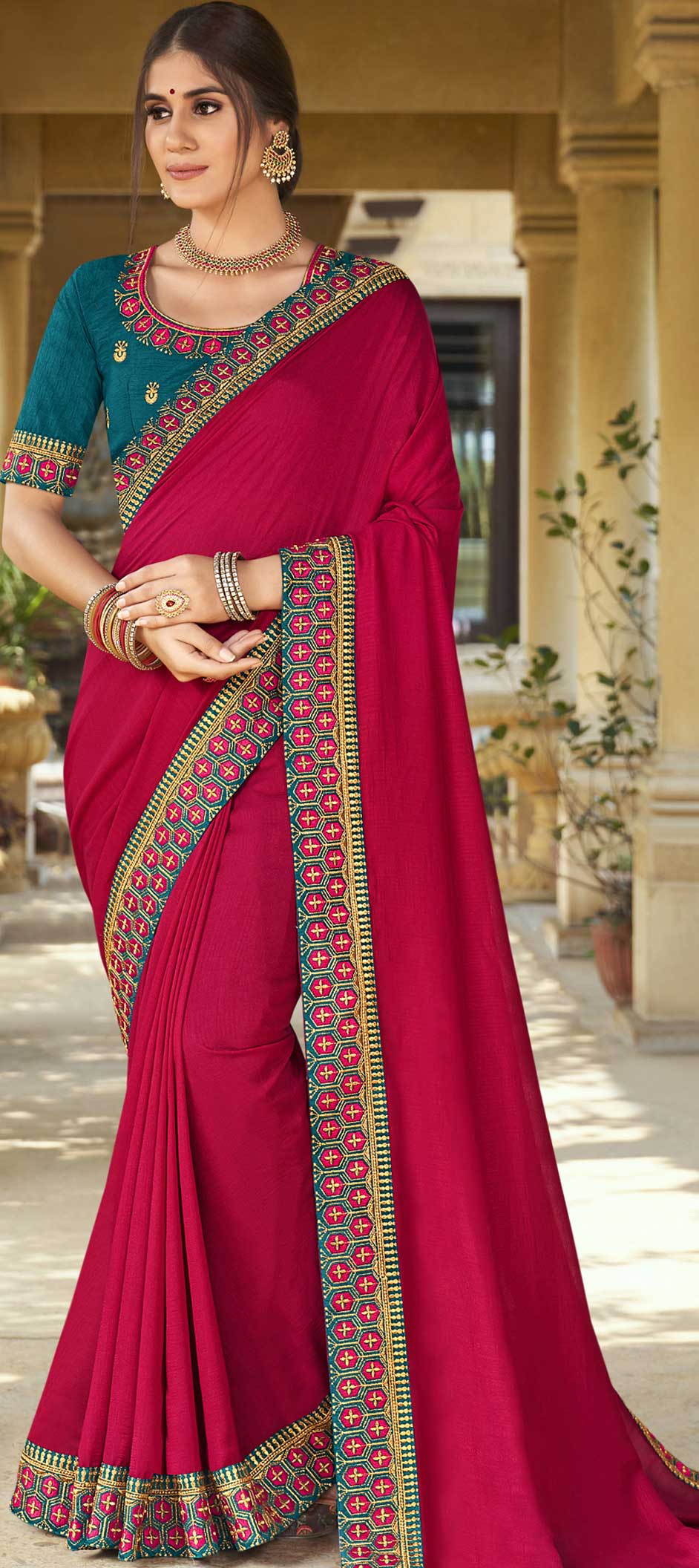 Traditional Pink and Majenta color Art Silk, Silk fabric Saree : 1772310