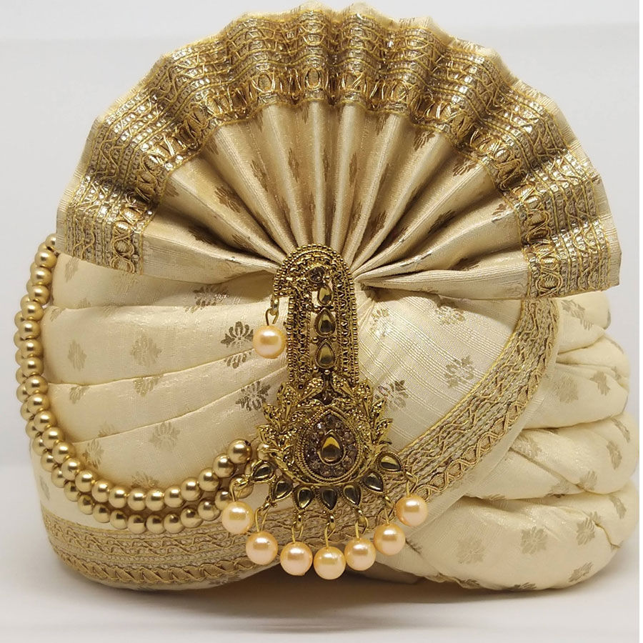 Beige and Brown color Poly Silk fabric Turban : 1775496