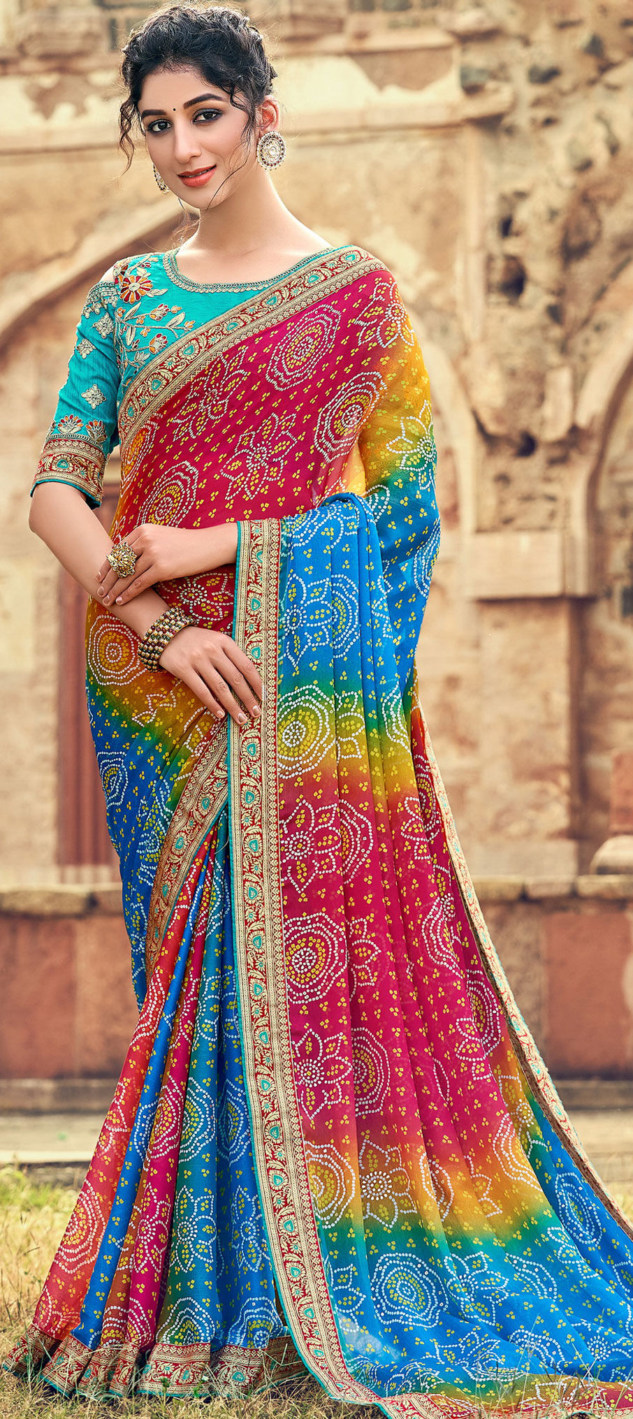 Casual, Festive, Party Wear Multicolor color Georgette fabric Saree ...