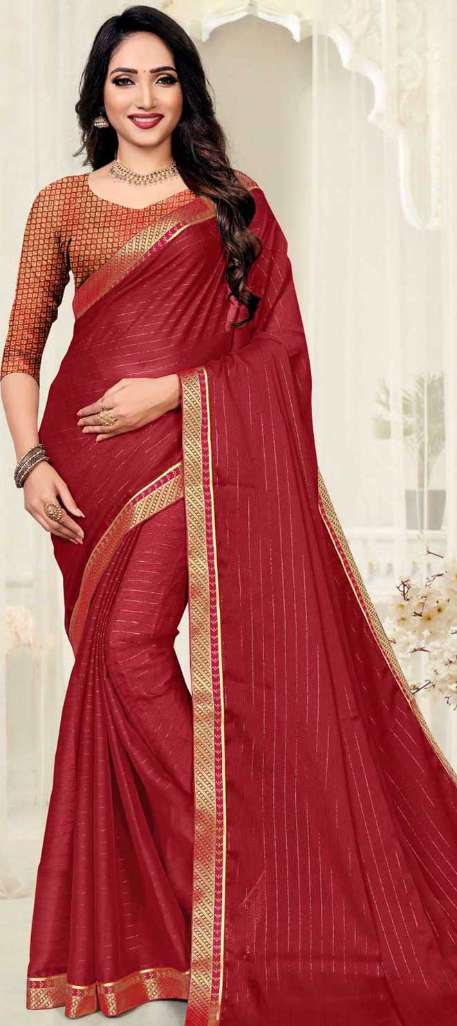 Casual, Party Wear Red and Maroon color Chiffon fabric Saree : 1776503