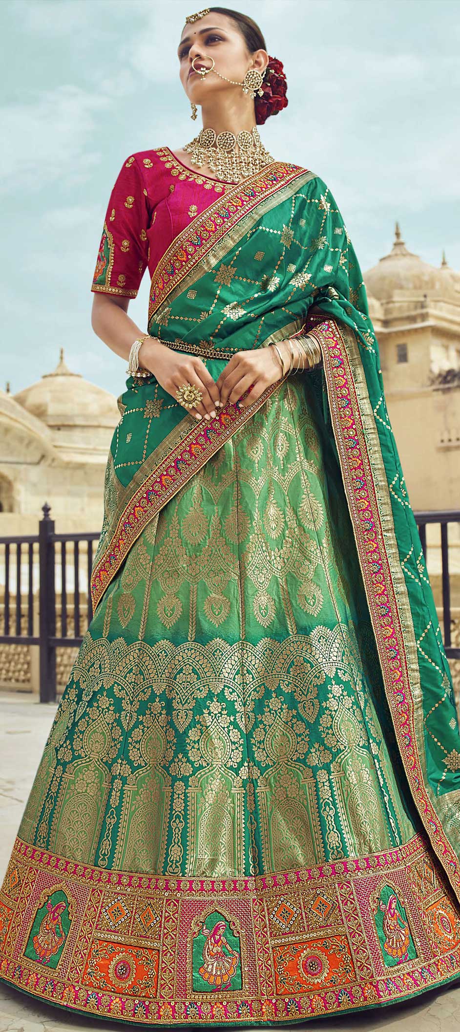 Bridal, Wedding Multicolor color Jamawar fabric Lehenga : 1776779