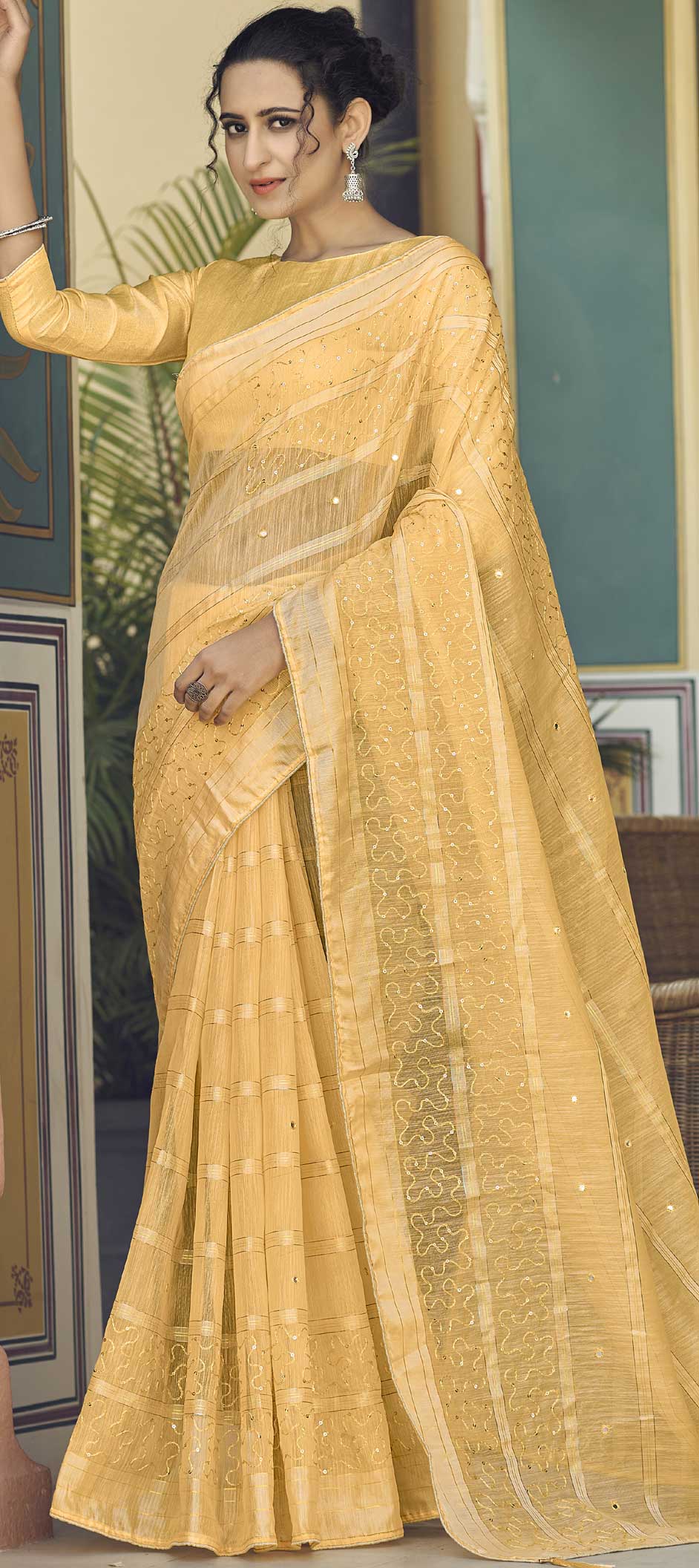 Traditional Yellow color Cotton fabric Saree : 1777042