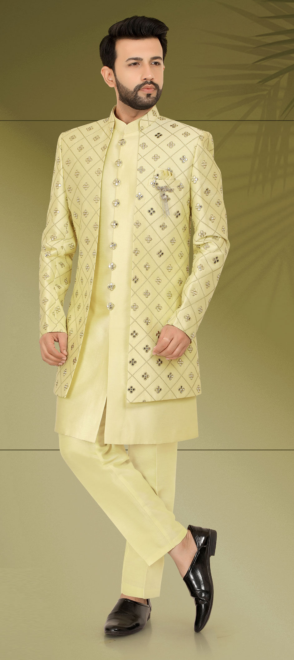 Yellow color Art Silk fabric IndoWestern Dress : 1777072