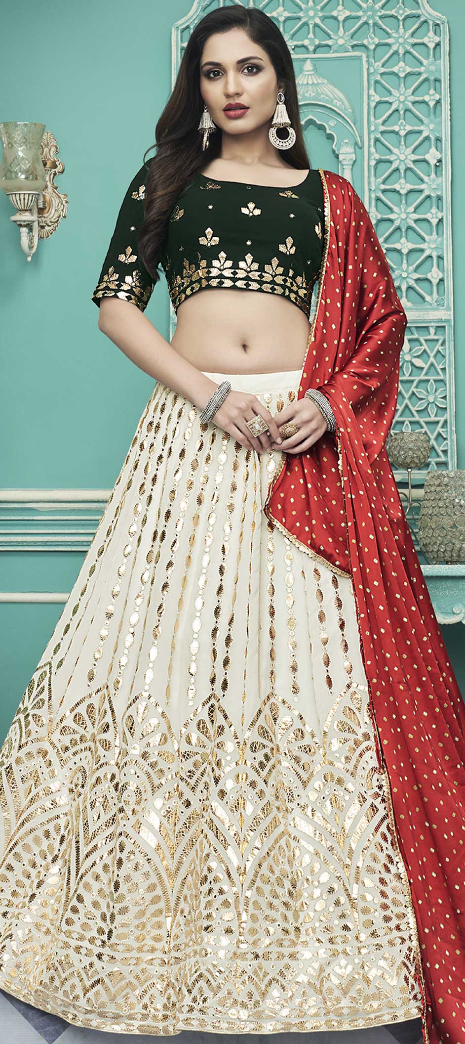Festive, Wedding Beige and Brown color Georgette fabric Lehenga : 1779287