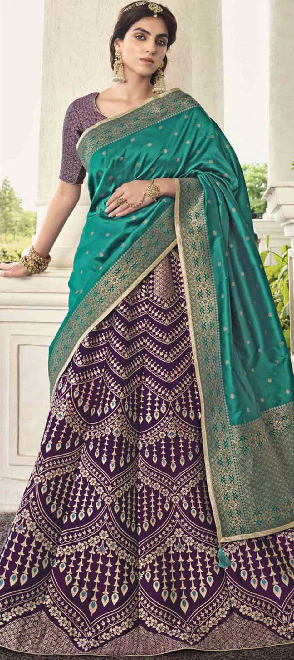 Festive, Reception Purple and Violet color Banarasi Silk fabric Lehenga ...