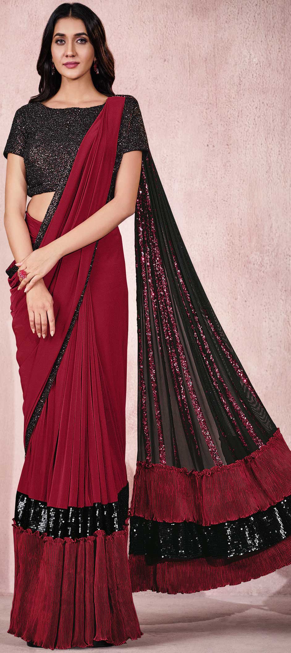 Festive, Party Wear, Reception Red and Maroon color Lycra fabric ...