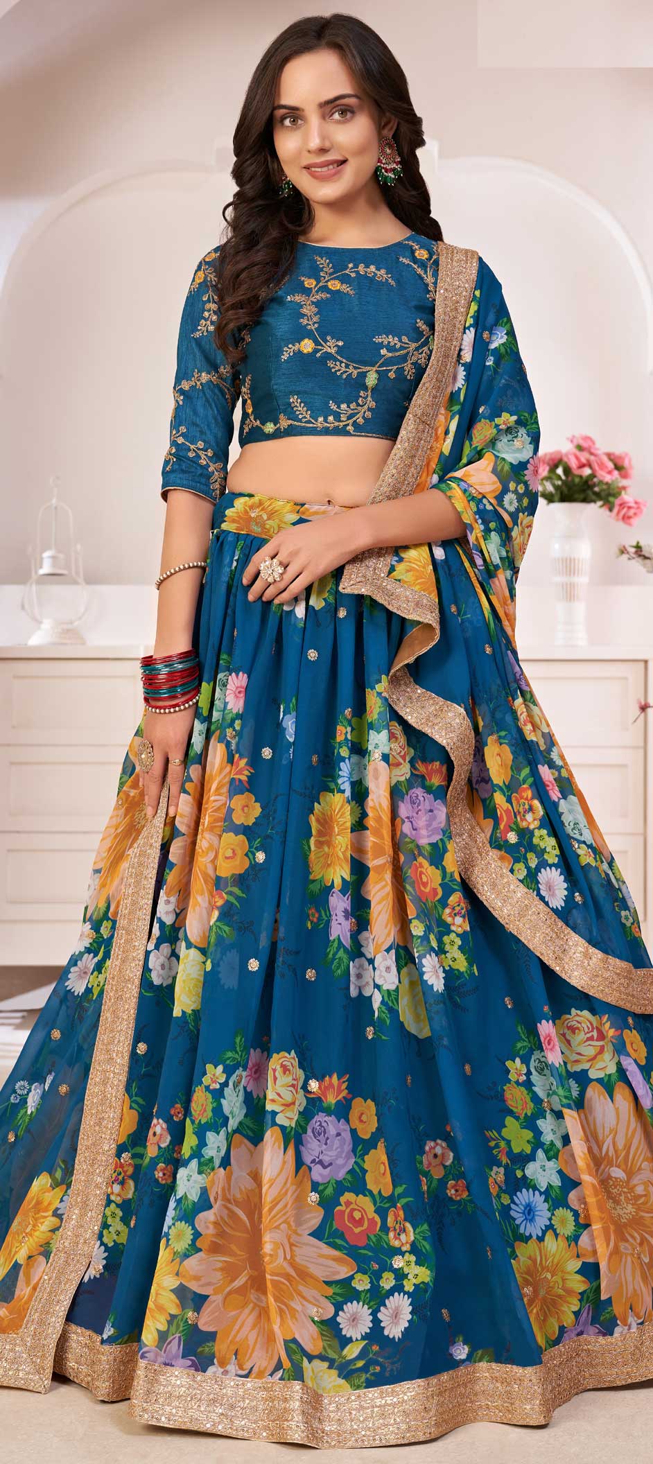 Engagement, Festive, Reception Blue color Georgette fabric Lehenga ...