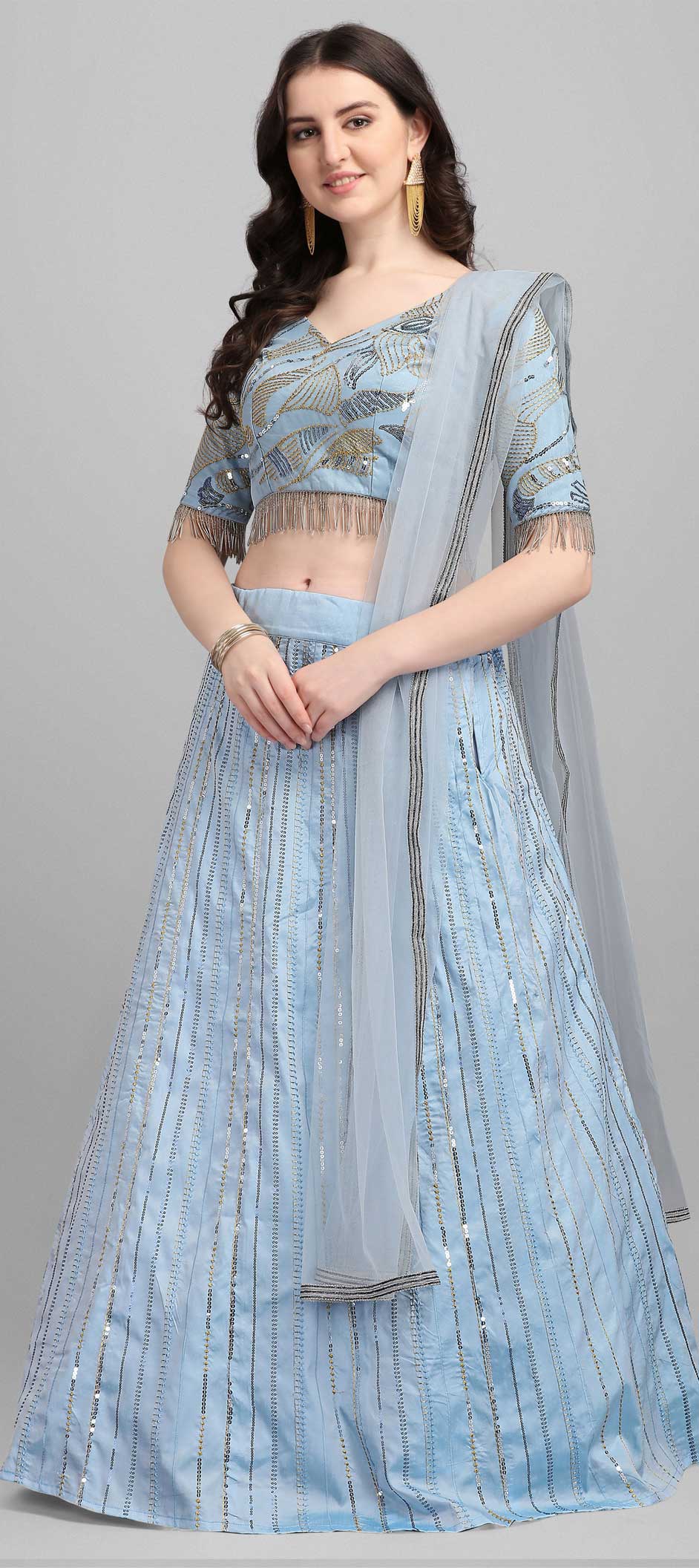 Festive, Reception, Wedding Blue color Taffeta Silk fabric Lehenga ...