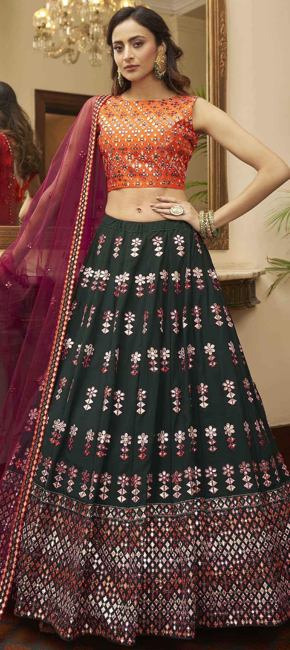 Festive, Wedding Green color Georgette fabric Lehenga : 1782075