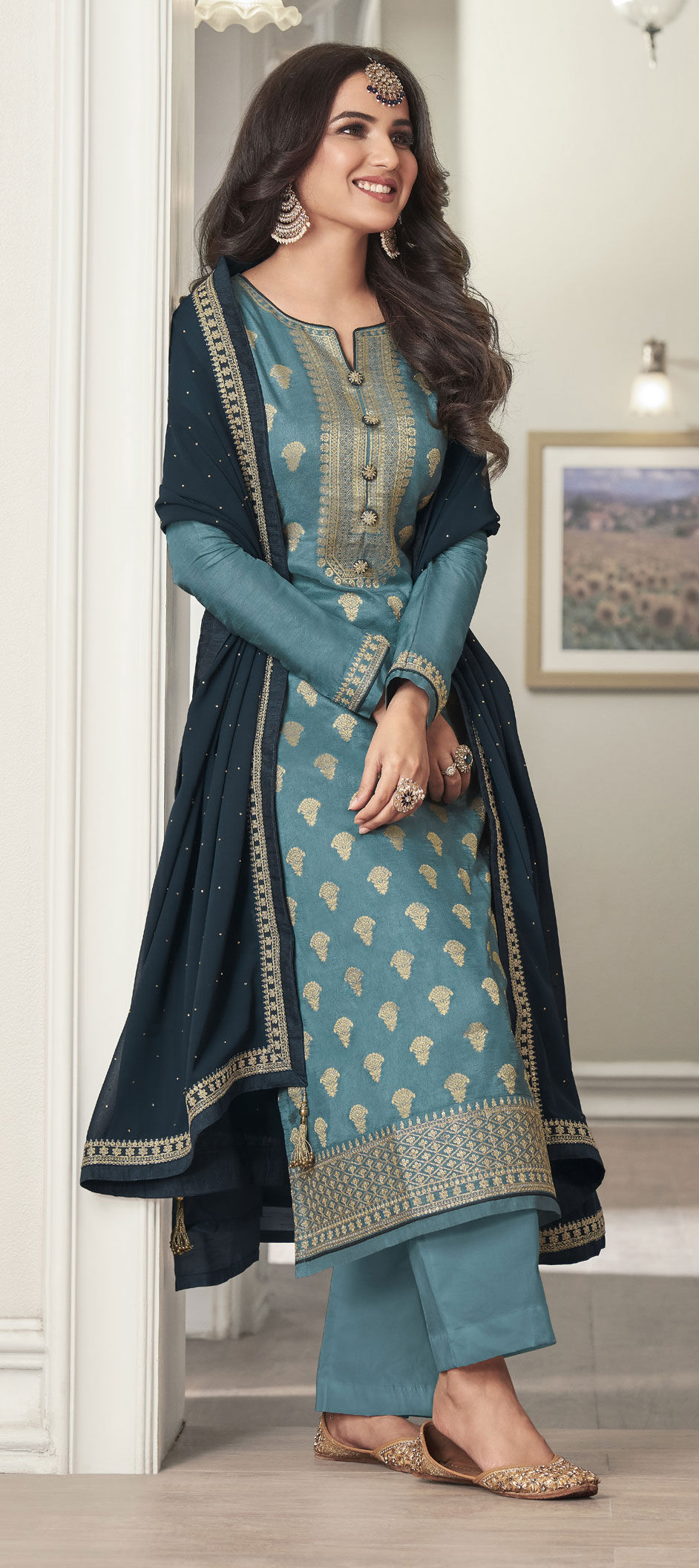 Bollywood Blue color Dolla Silk fabric Salwar Kameez : 1782571