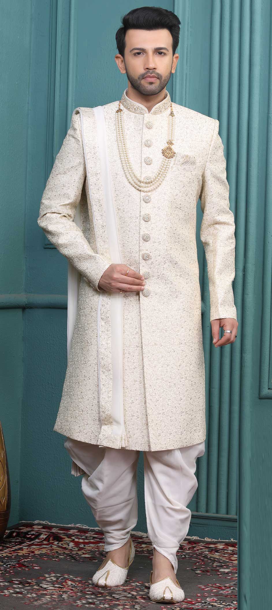 White and Off White color Art Silk fabric Dhoti Sherwani : 1782791