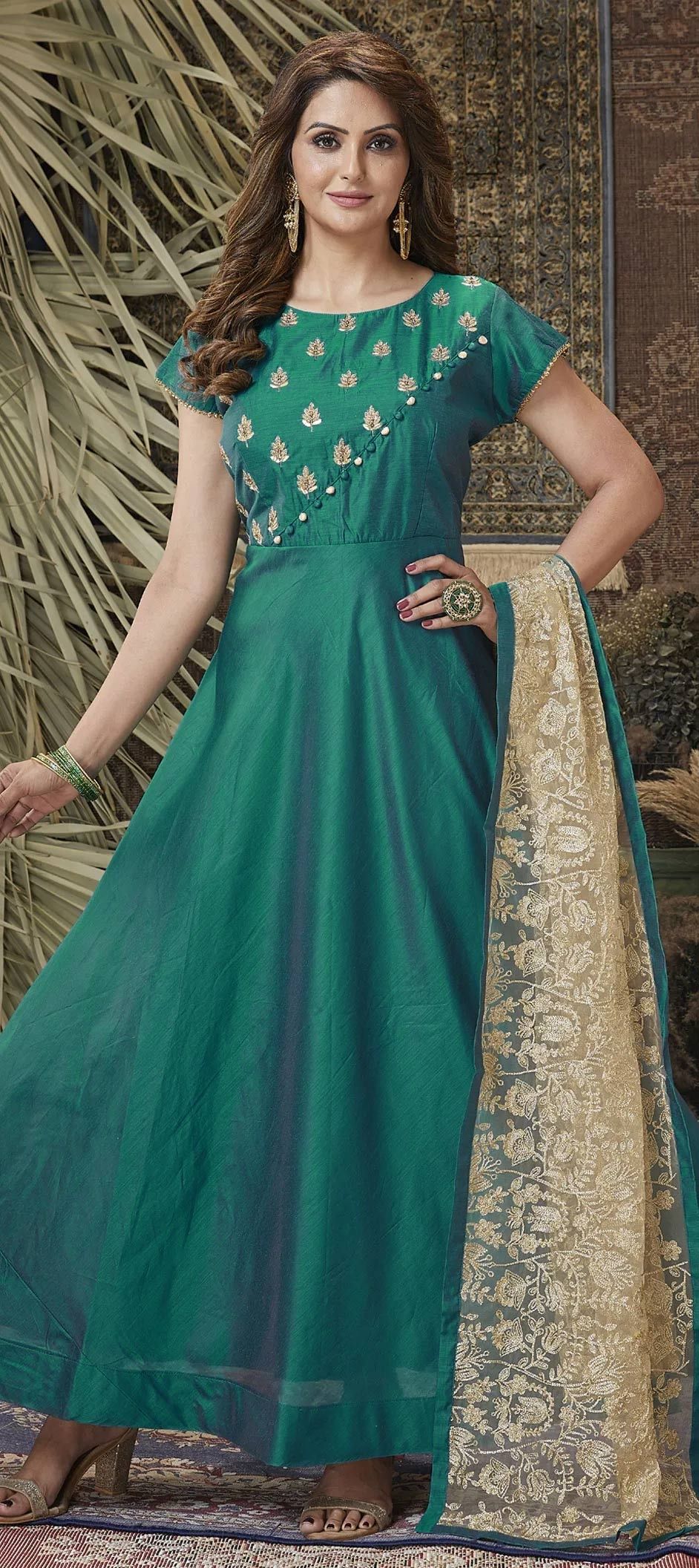 Festive, Party Wear Blue color Chanderi Silk fabric Salwar Kameez : 1782880
