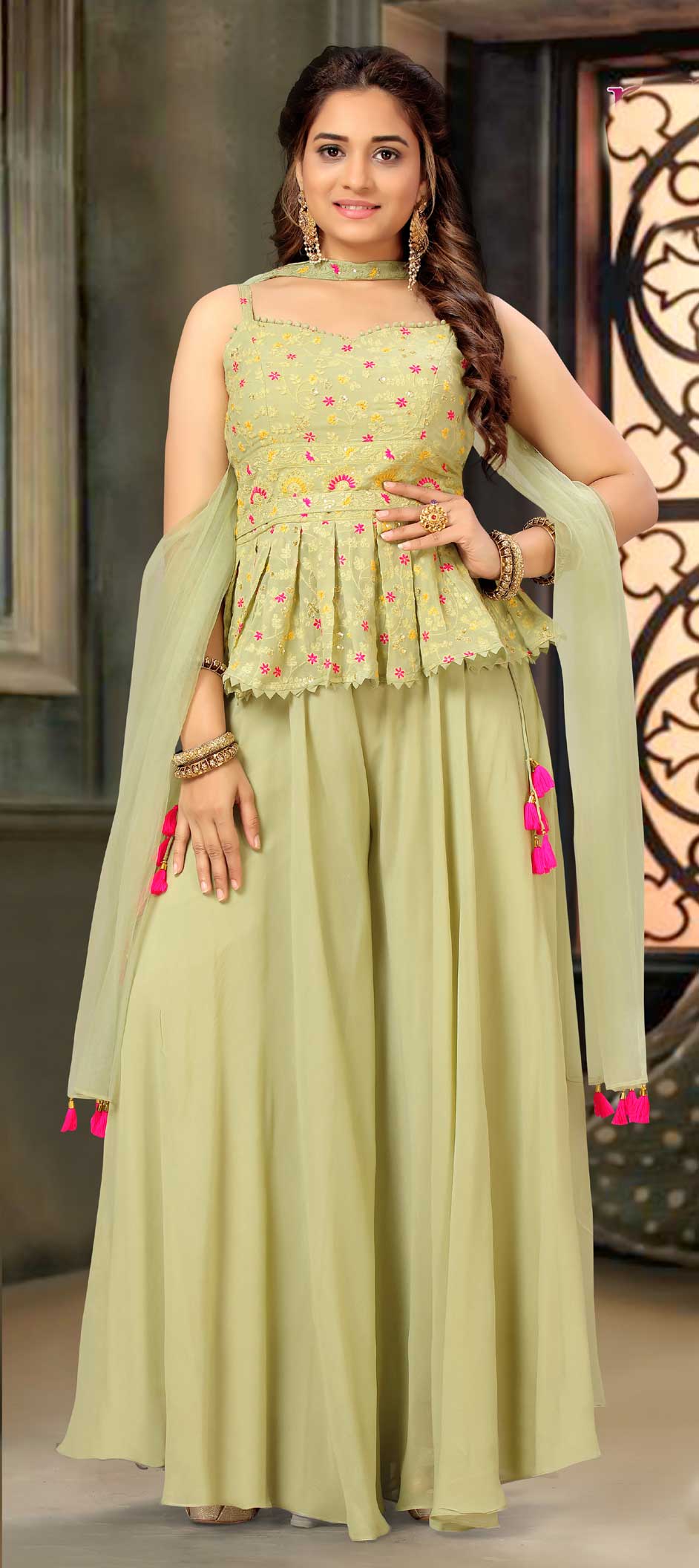 Festive, Mehendi Sangeet, Party Wear Green color Georgette fabric ...