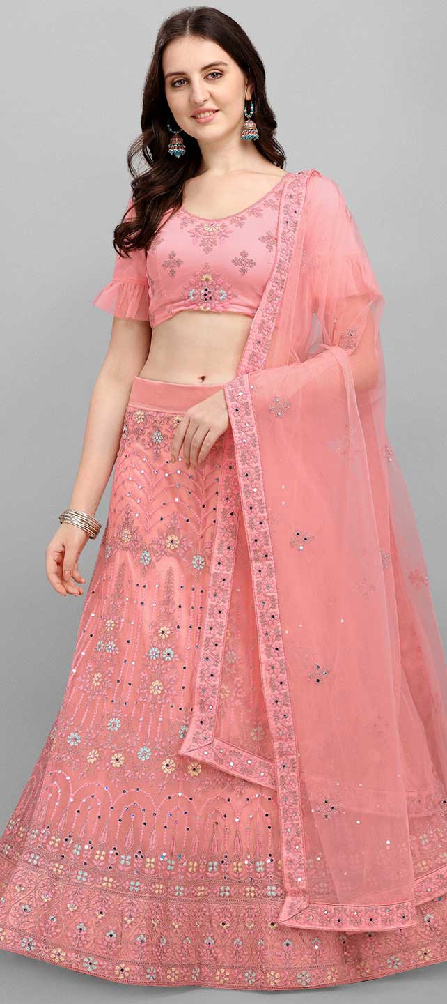 Festive, Party Wear Pink and Majenta color Net fabric Lehenga : 1784343
