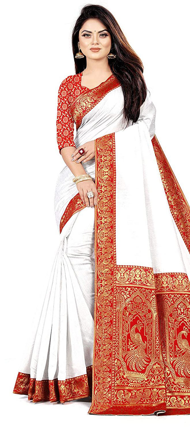 Traditional White and Off White color Cotton fabric Saree : 1784591