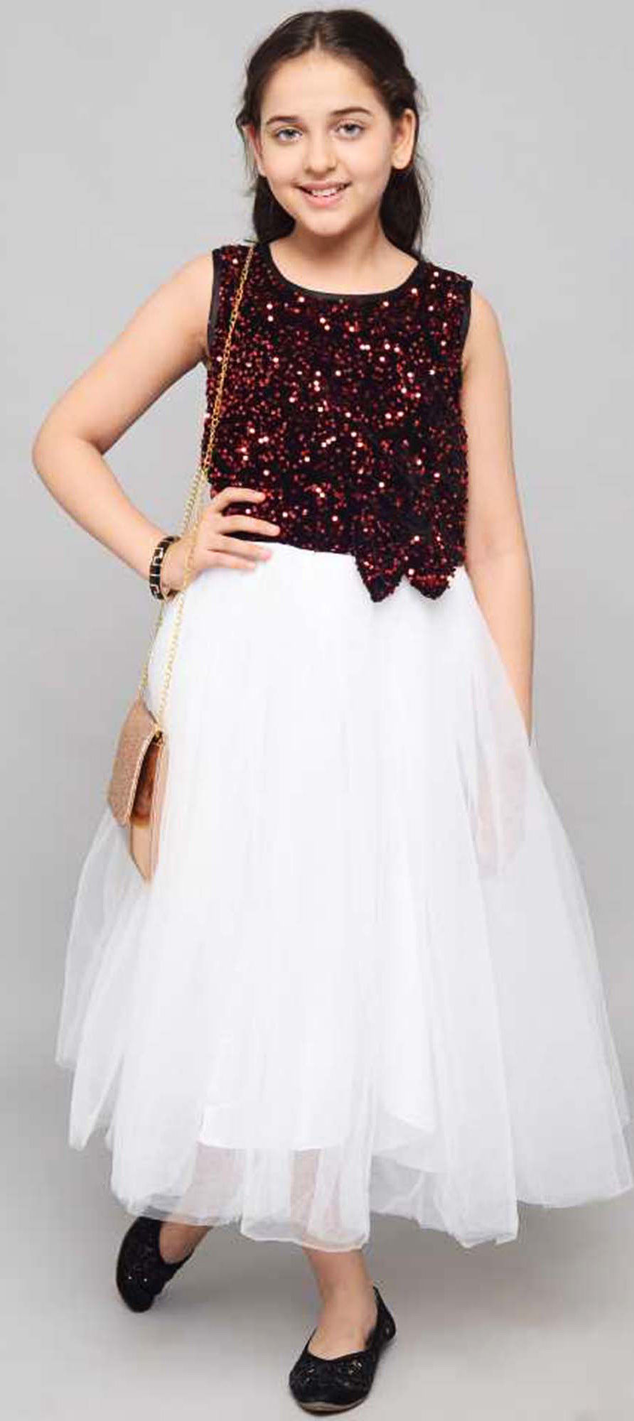 White and Off White color Net fabric Girls Gown : 1786467