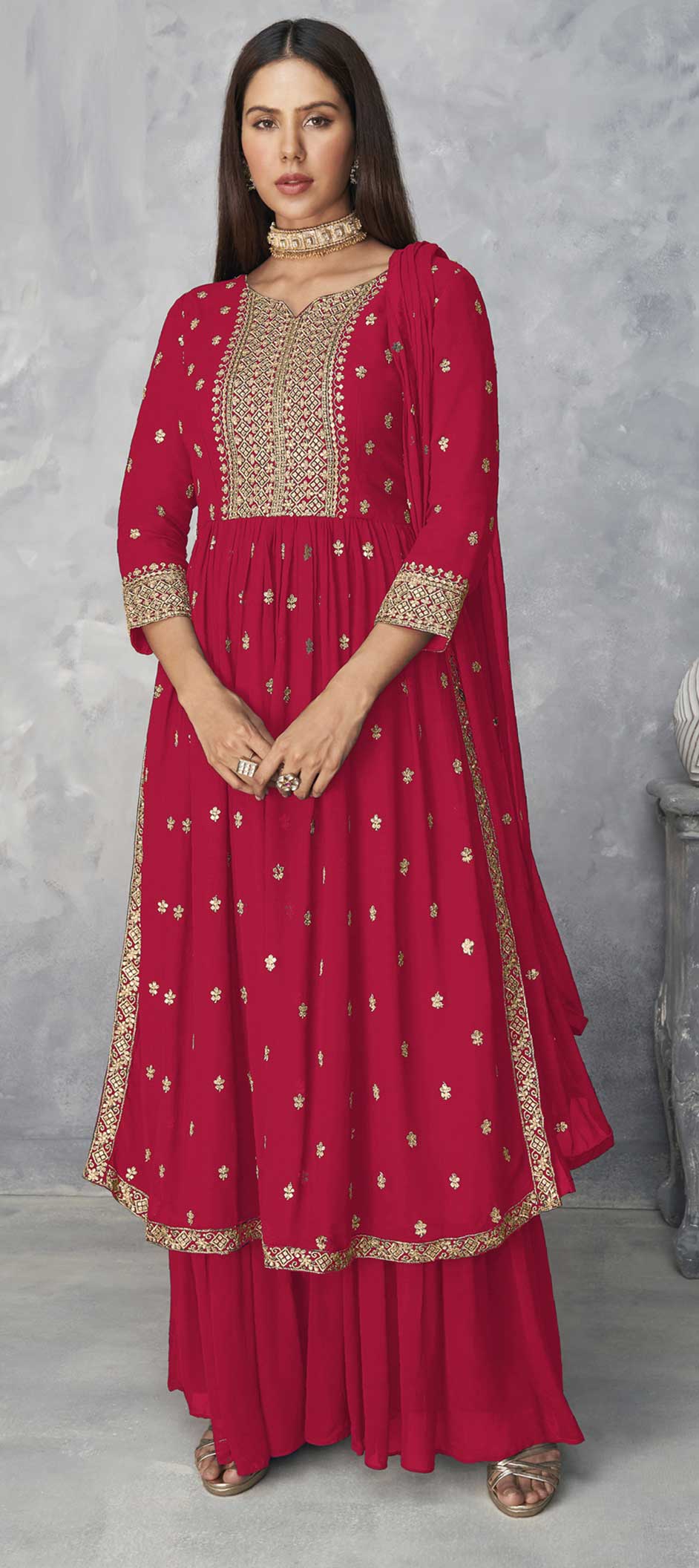 Festive, Party Wear Pink and Majenta color Faux Georgette fabric Salwar ...
