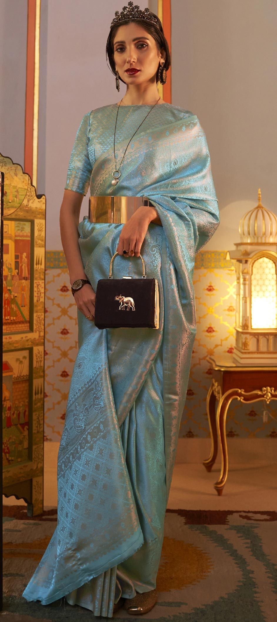 Traditional, Wedding Blue color Satin Silk, Silk fabric Saree : 1786639