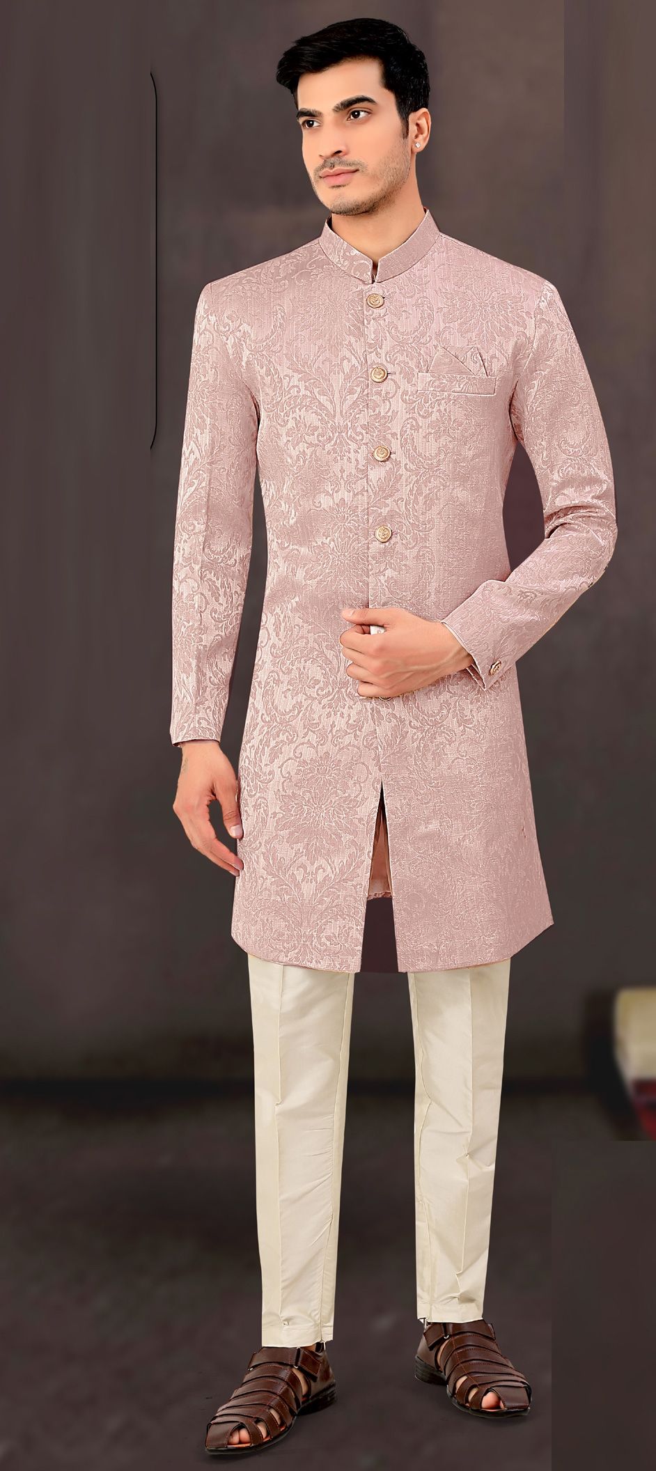 Pink and Majenta color Jacquard fabric IndoWestern Dress : 1786860