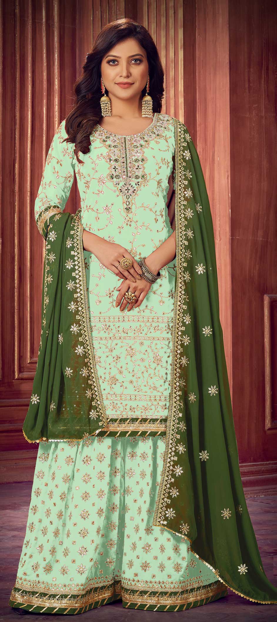 Festive, Mehendi Sangeet, Reception Green color Georgette fabric Salwar ...
