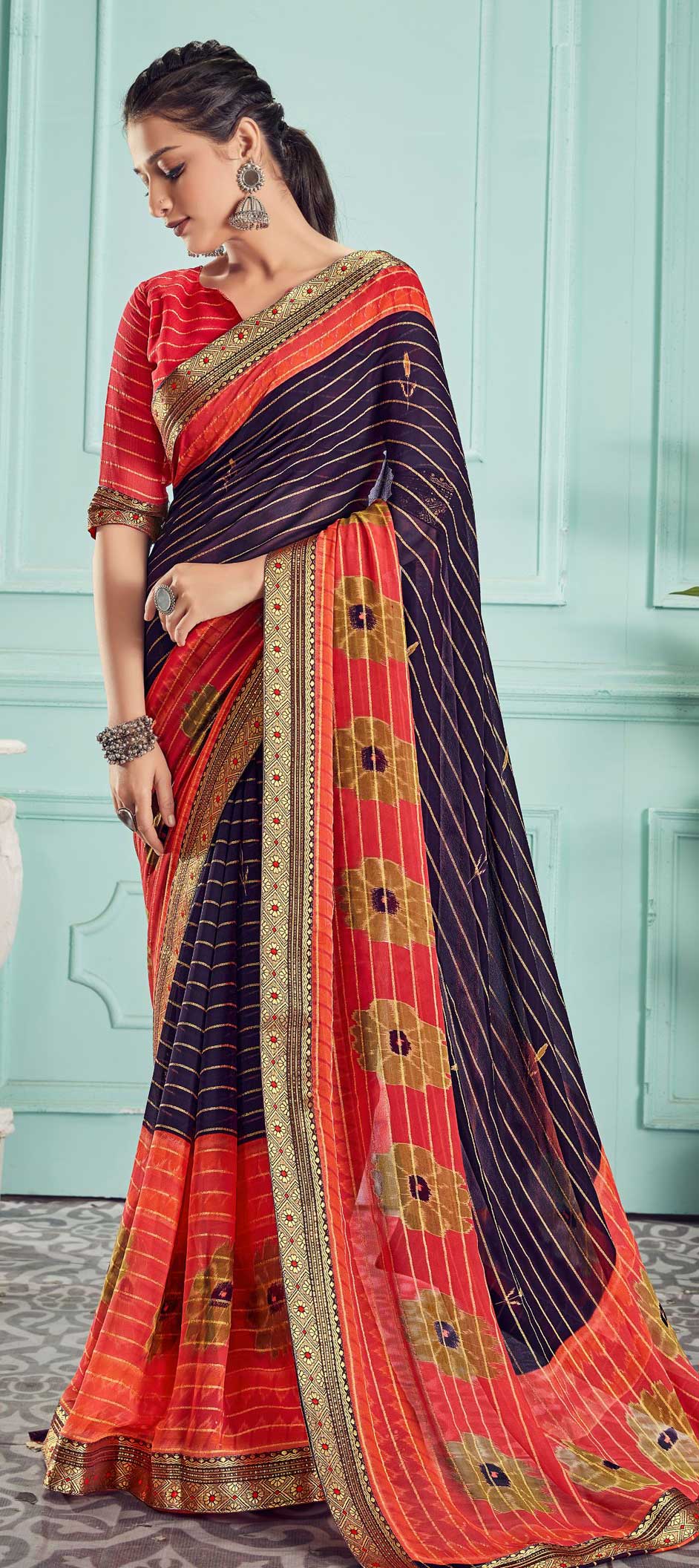 Casual, Party Wear Blue, Pink and Majenta color Faux Georgette fabric ...