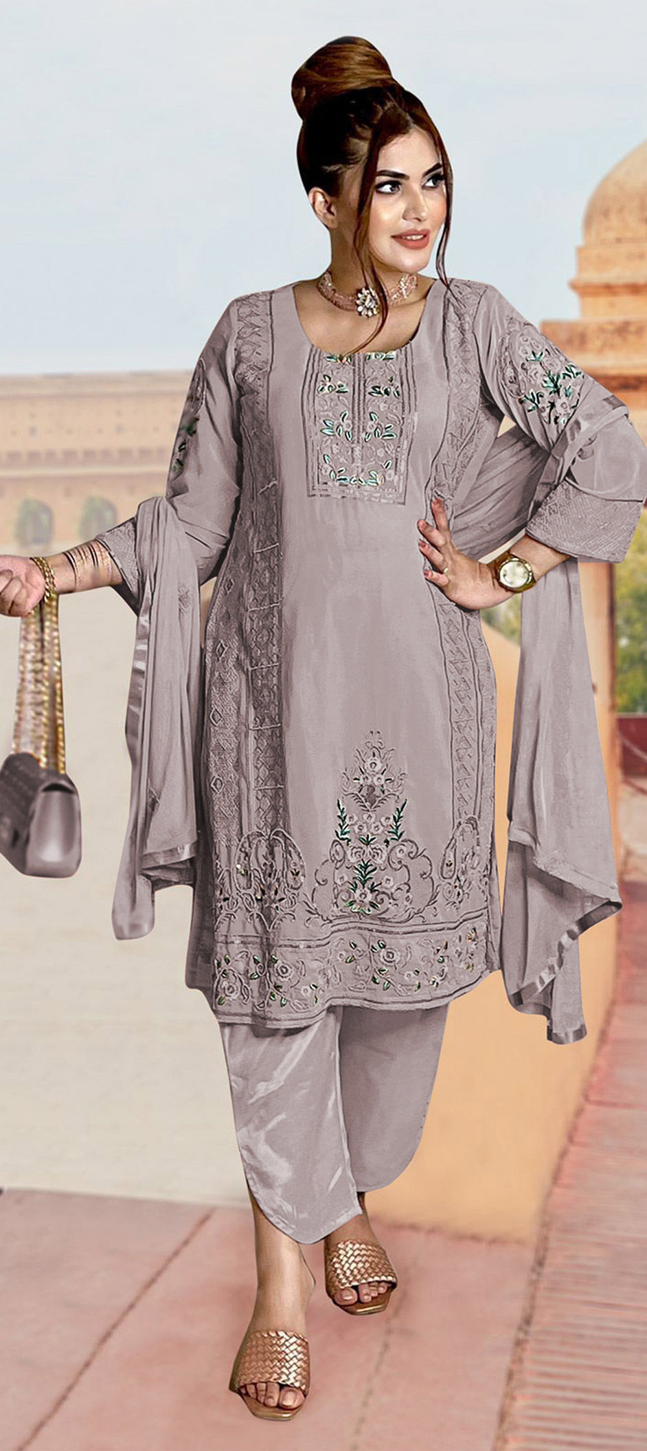 Festive, Party Wear Purple and Violet color Faux Georgette fabric ...