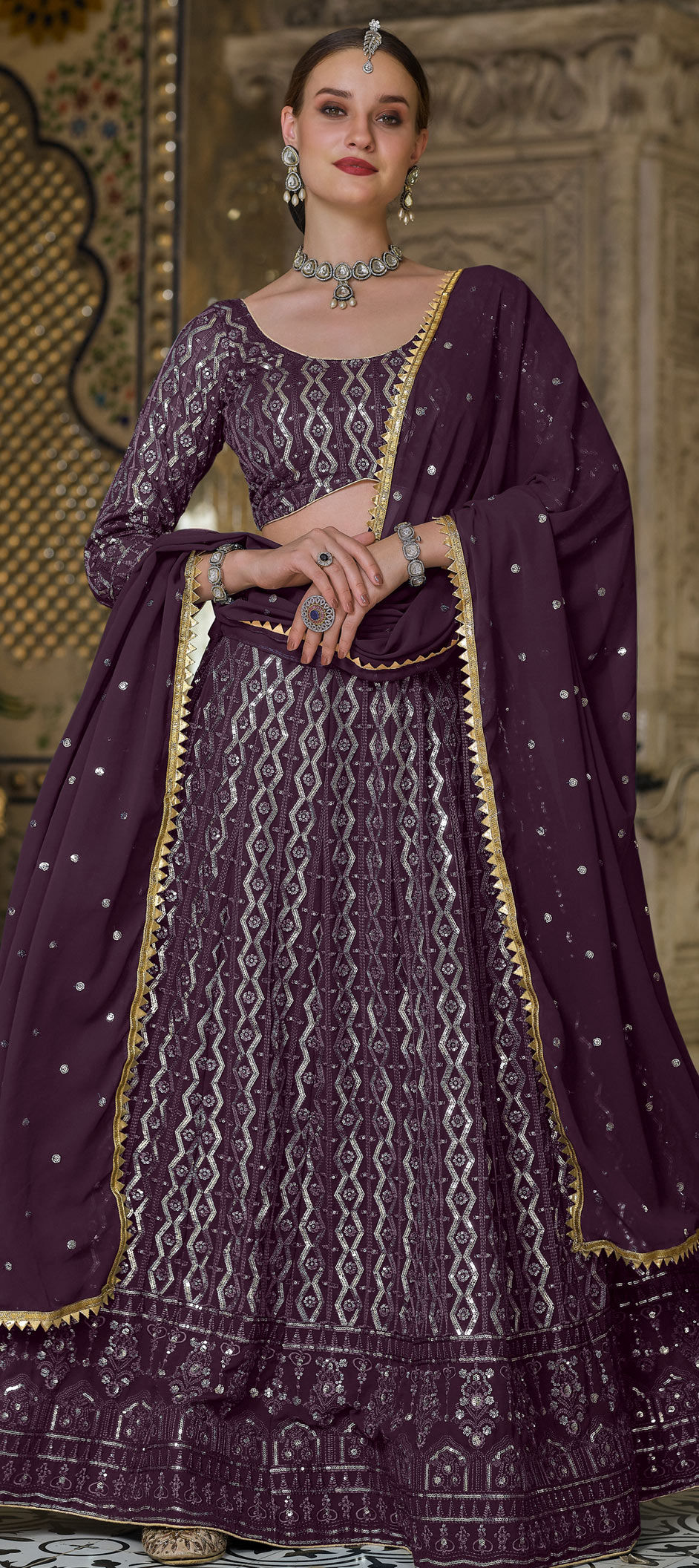 Bridal, Wedding Purple and Violet color Georgette fabric Lehenga : 1790314