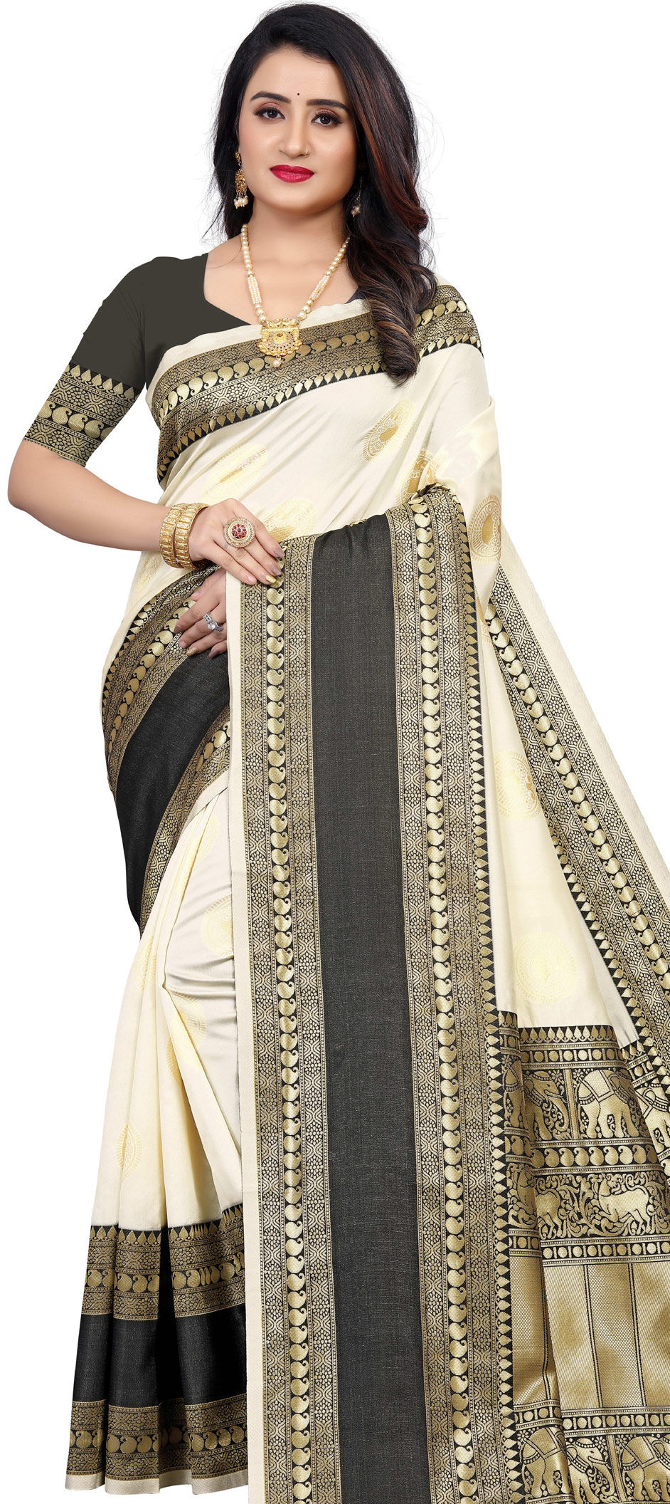 Traditional Beige and Brown color Cotton fabric Saree : 1790847