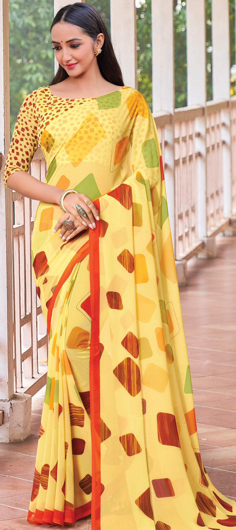 Festive, Party Wear Yellow color Georgette fabric Saree : 1790991