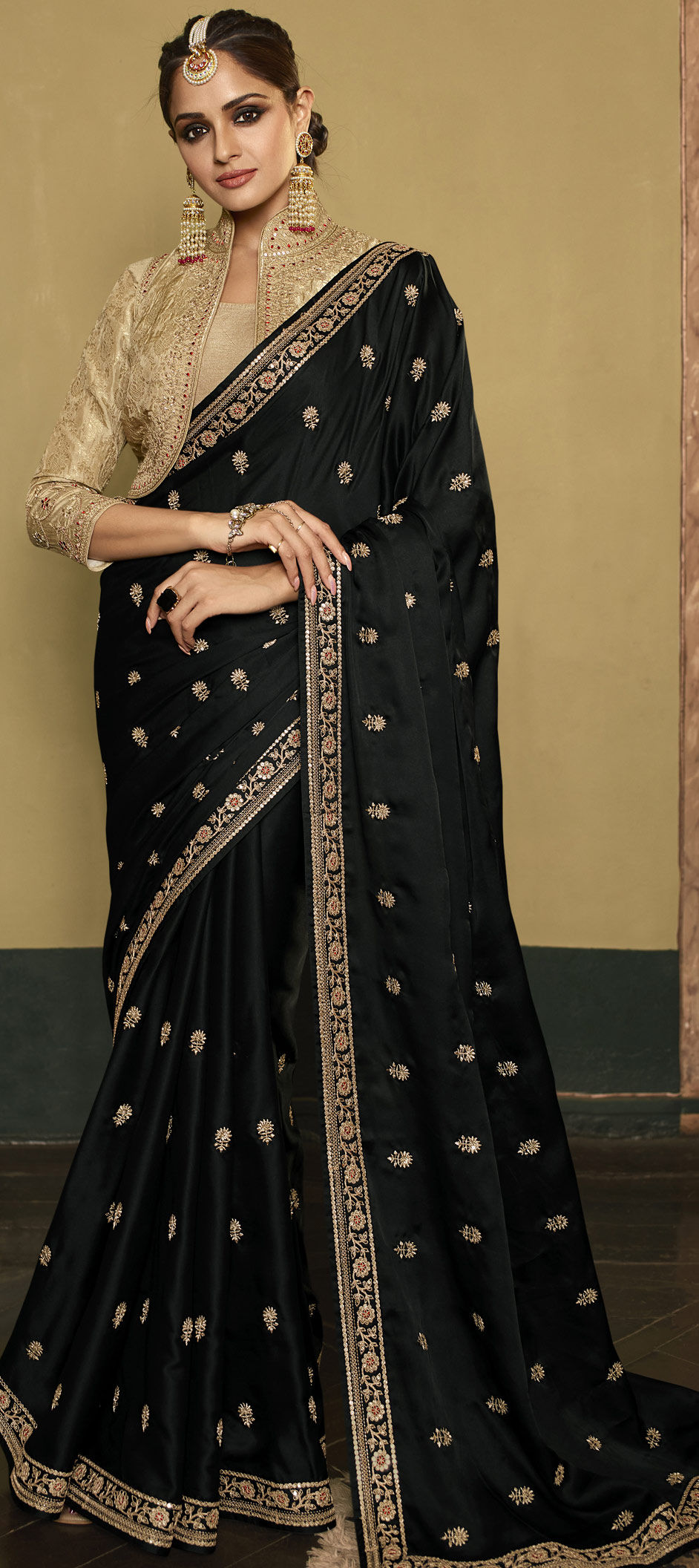 Traditional, Wedding Black and Grey color Art Silk, Silk fabric Saree ...